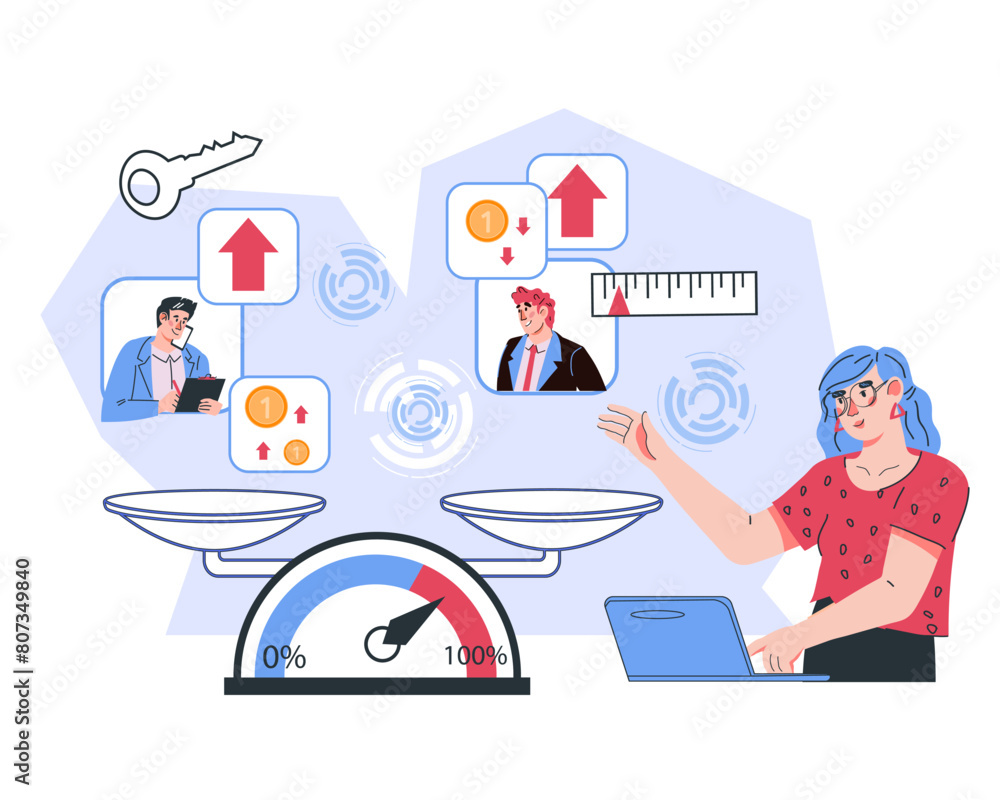 KPI performance indicator with management team improving business ...