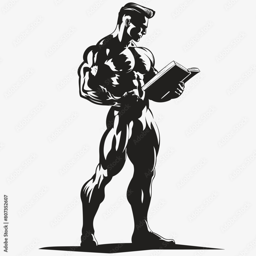 vector bodybuilder man reading a book on a white background. Generative ...