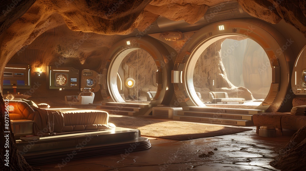 Foto de An HD wallpaper of a futuristic pod house on Mars, featuring ...