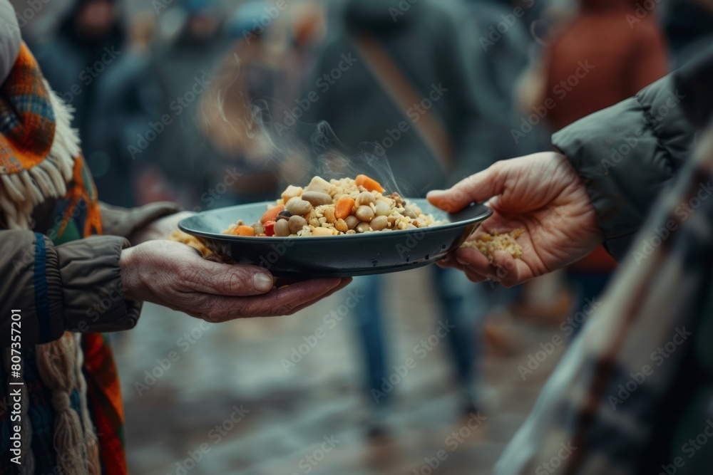 Giving a meal to a homeless people, kindness, fight homelessness ...
