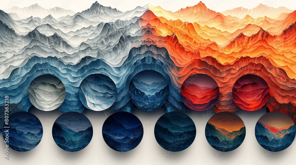 An abstract map of mountains with a circle pattern. A design ...