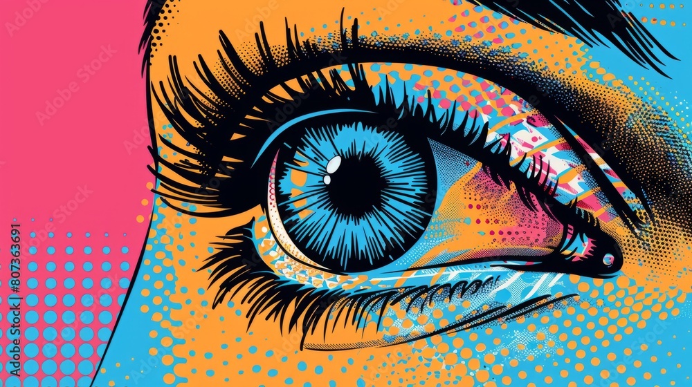 pop art eye illustration, illustration of a close-up human eye in pop ...