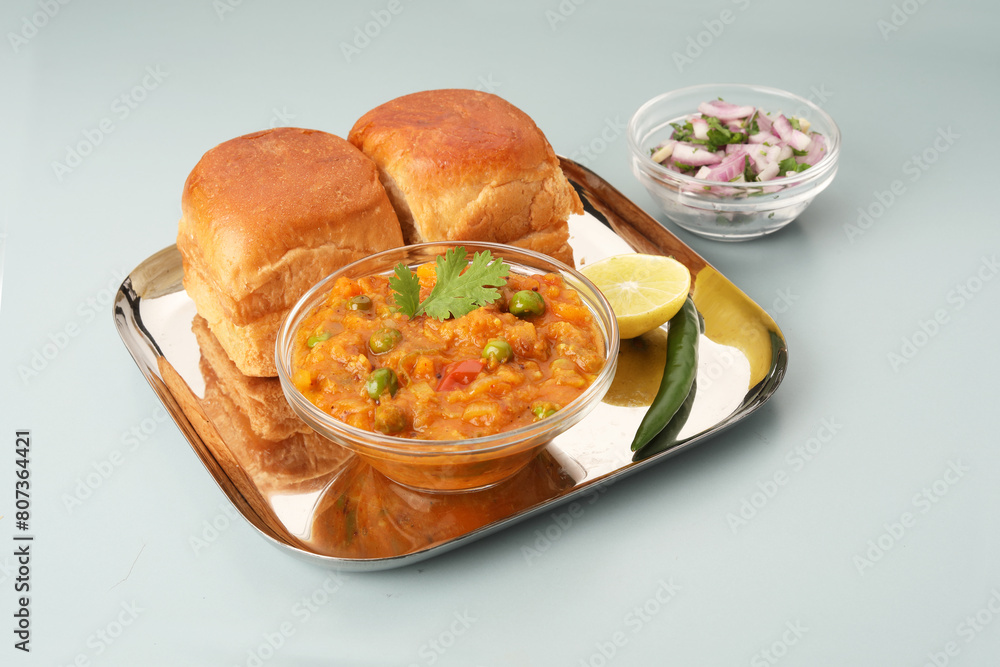 Pav Bhaji is a fast food dish from India, Thick and spicy vegetable ...