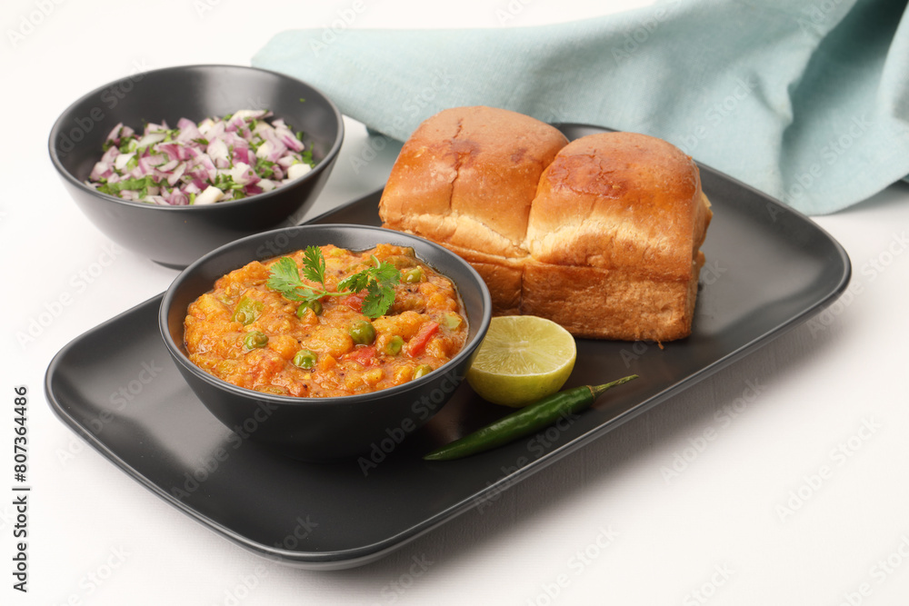 Pav Bhaji is a fast food dish from India, Thick and spicy vegetable ...