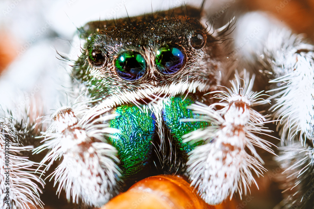 Phidippus regius White Bahamas jumping spider, jump spider eating ...