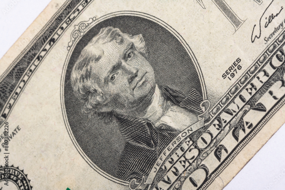 US 2 dollar bill, close up of US 2 dollar bill, President Thomas ...