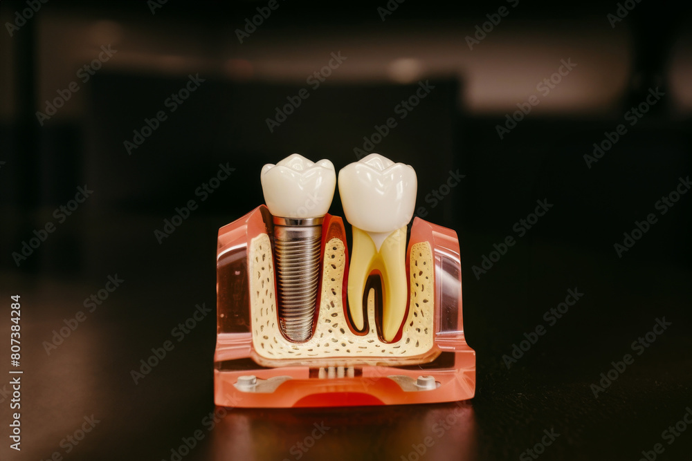 Detailed model of dental implants and tooth anatomy on desk Stock ...