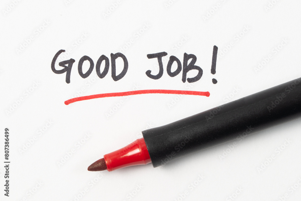 Handwriting good job word or text with red marker pen isolated on white ...