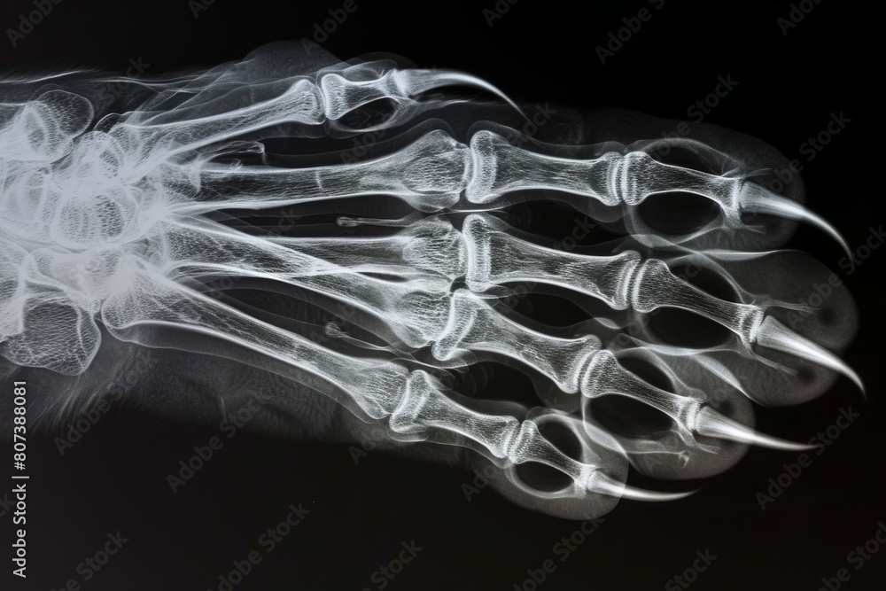 x ray illustration of cat paw closeup on black background ...