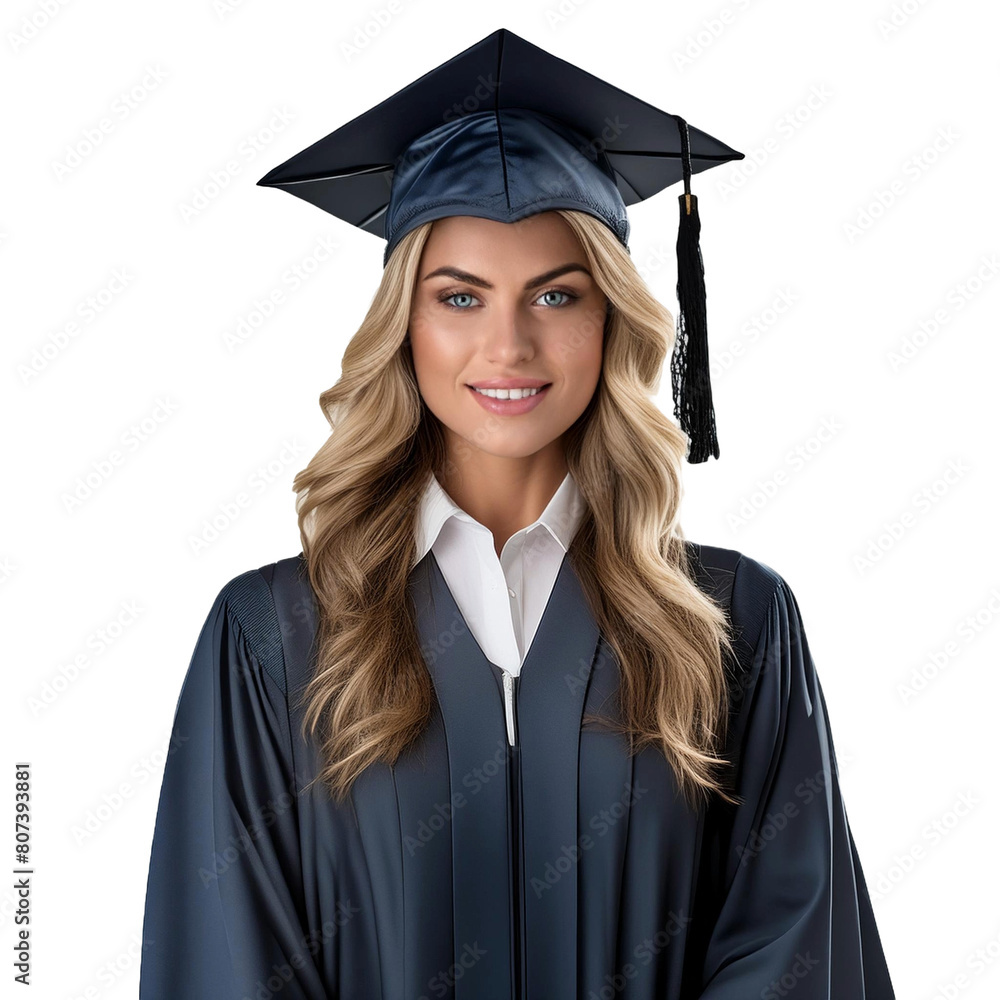 Graduation portrait with cap and gown, female graduating student ...