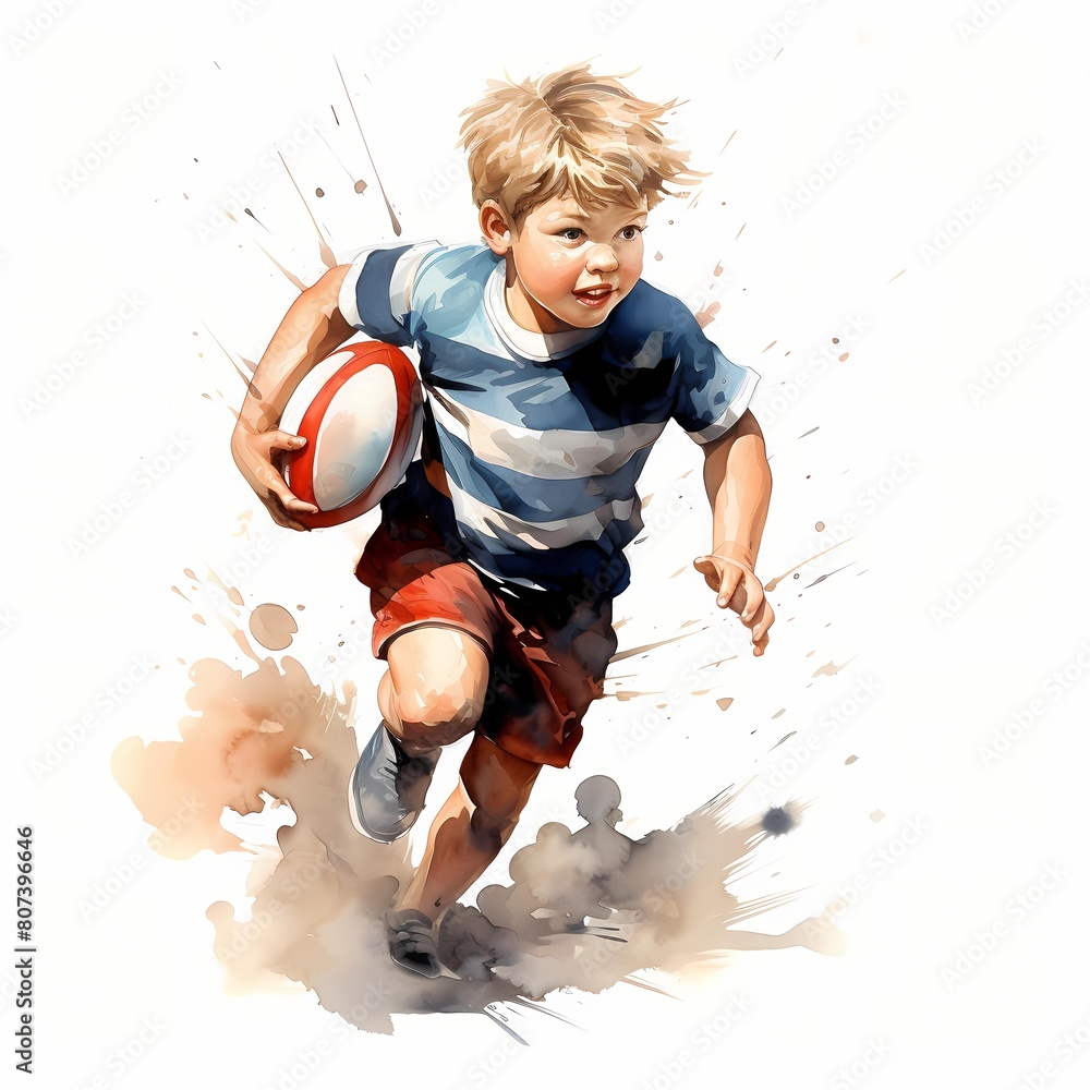 Rugby. Child rugby clipart. Watercolor illustration. Generative AI ...