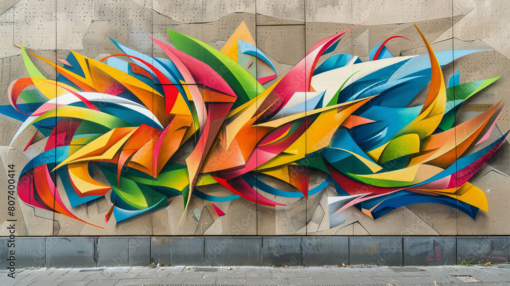 urban street art, vivid graffiti letters merging to form an energetic ...