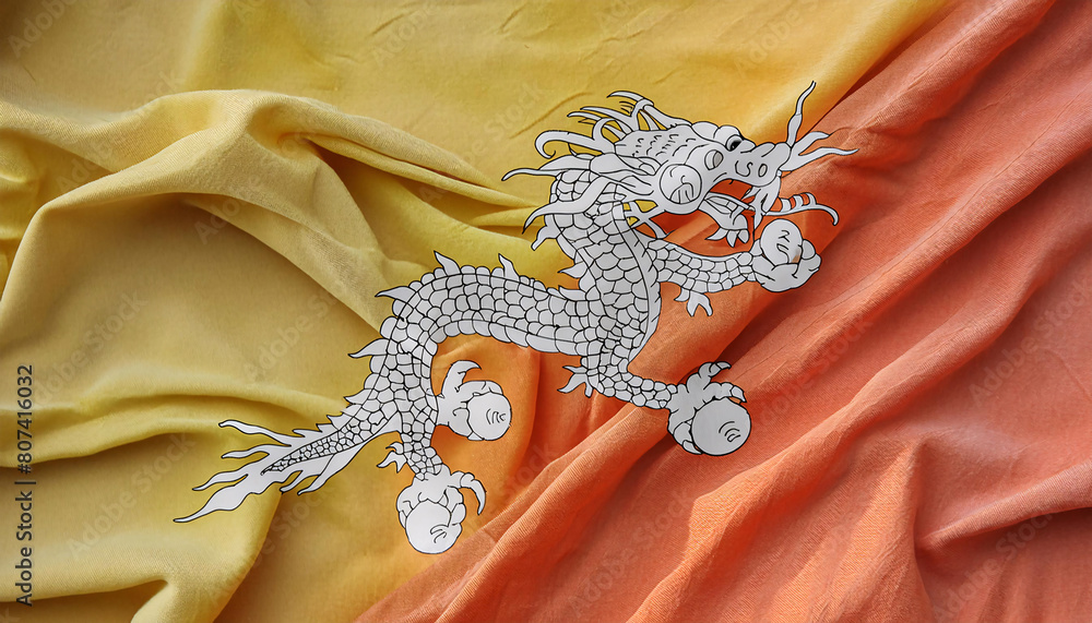 Realistic Artistic Representation of The Kingdom of Bhutan waving flag ...