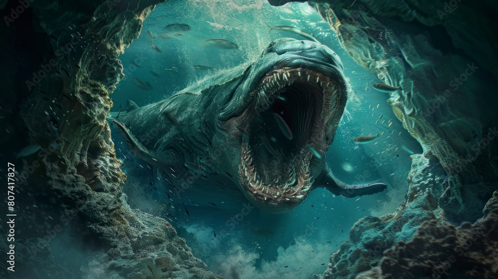giant sea monster with open mouth under the sea in high resolution ...