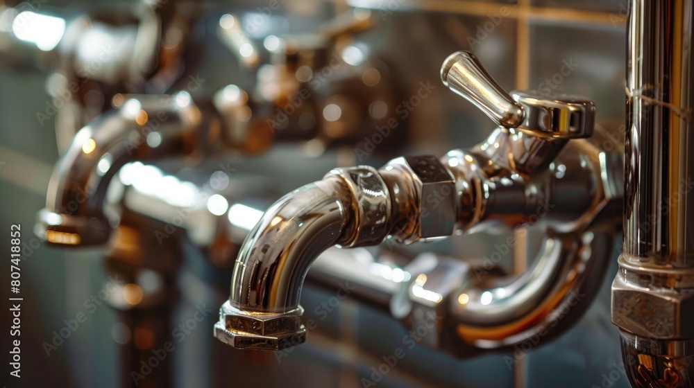 Man, plumber and check faucet pipes for building maintenance ...