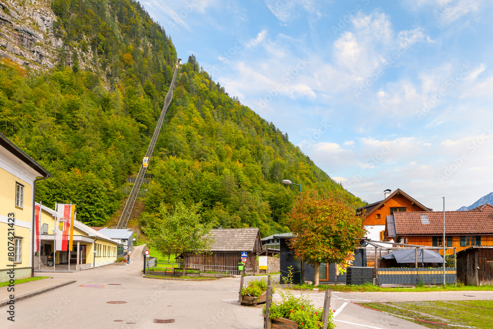 The steep funicular at the edge of town that takes tourists to the top ...