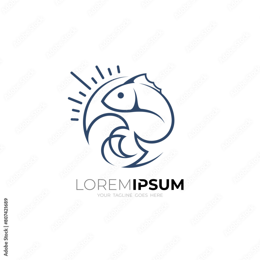 Marine life logo, Fish logo with line design template, line style Stock ...
