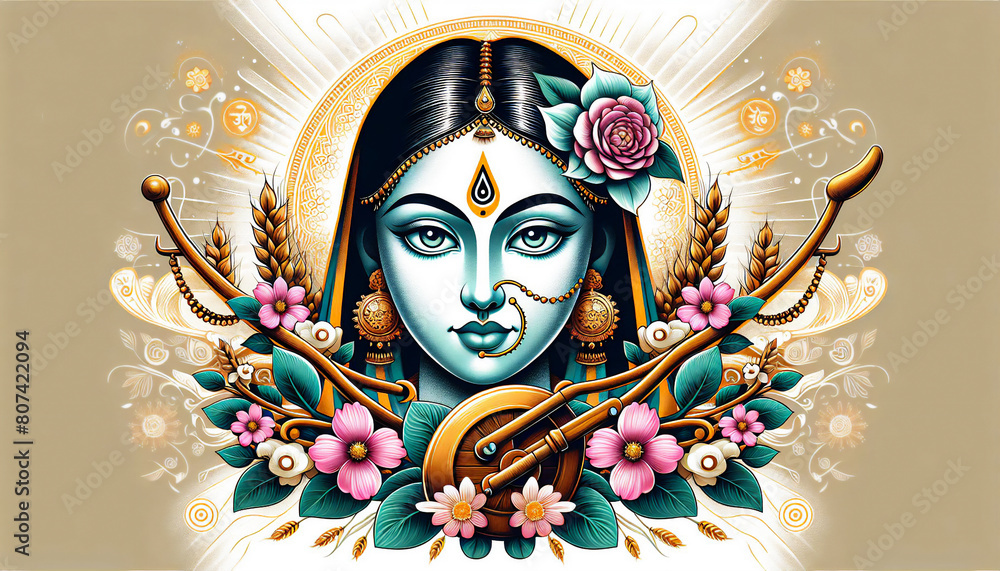 Happy Sita Navami. Sita Navami portrait illustration with the symbol of ...