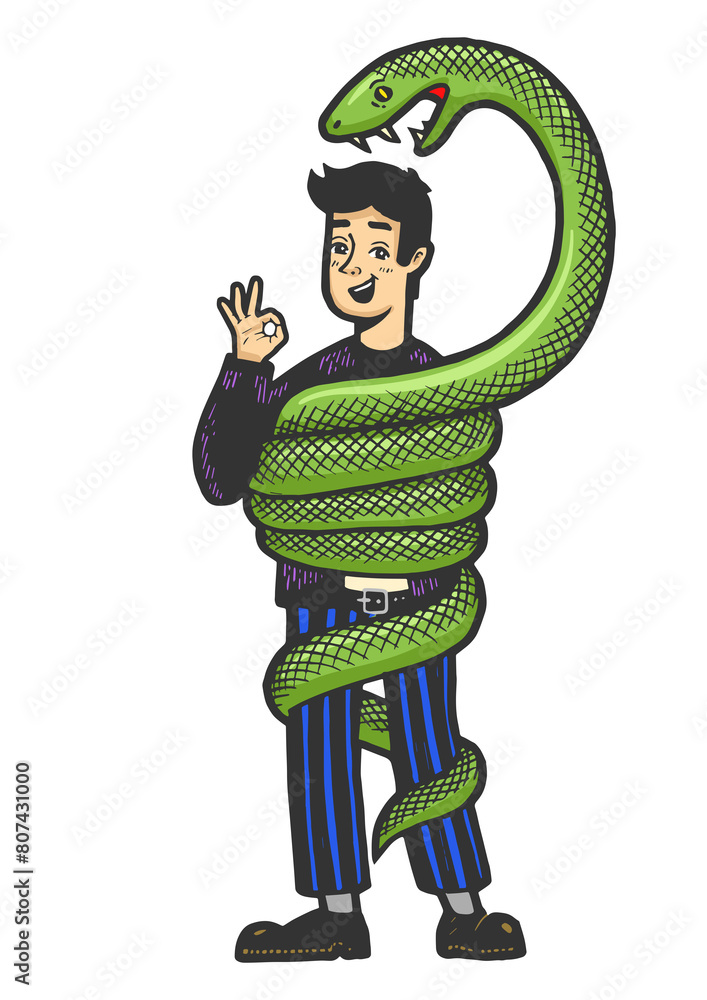 Big snake is trying to strangle and eat an optimistic person sketch ...