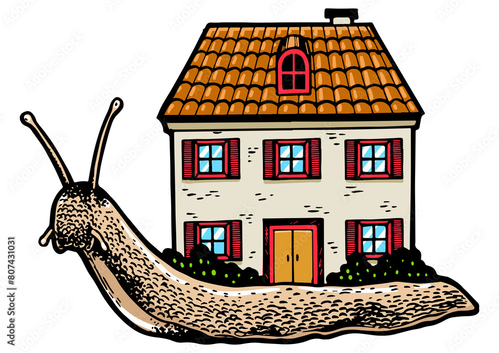 Fantastic fabulous snail with house instead of shell sketch engraving ...