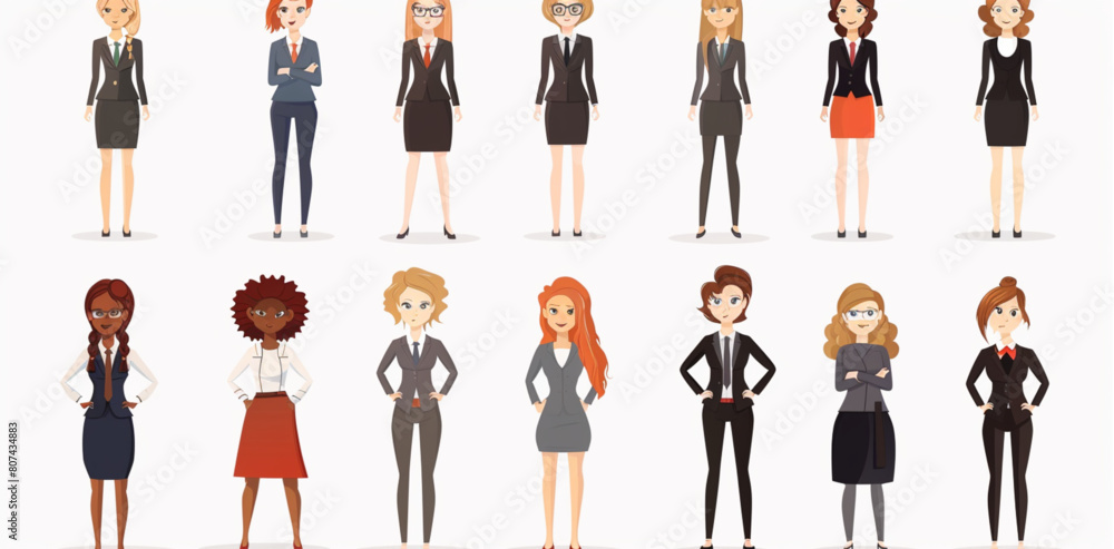 Set of business women in different , with short and long hair styles ...