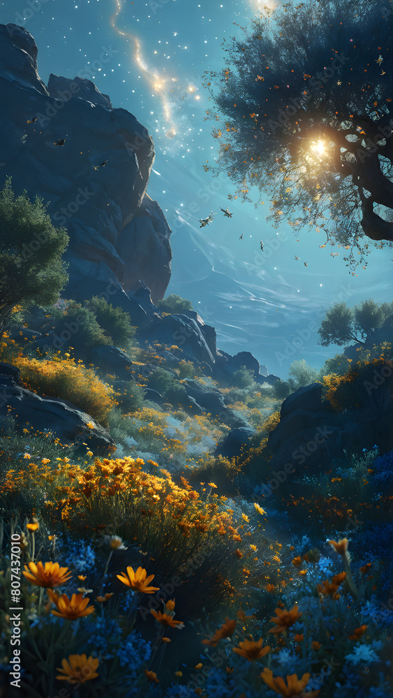 Gardens extending beyond earth's boundaries, merging into the cosmic ...