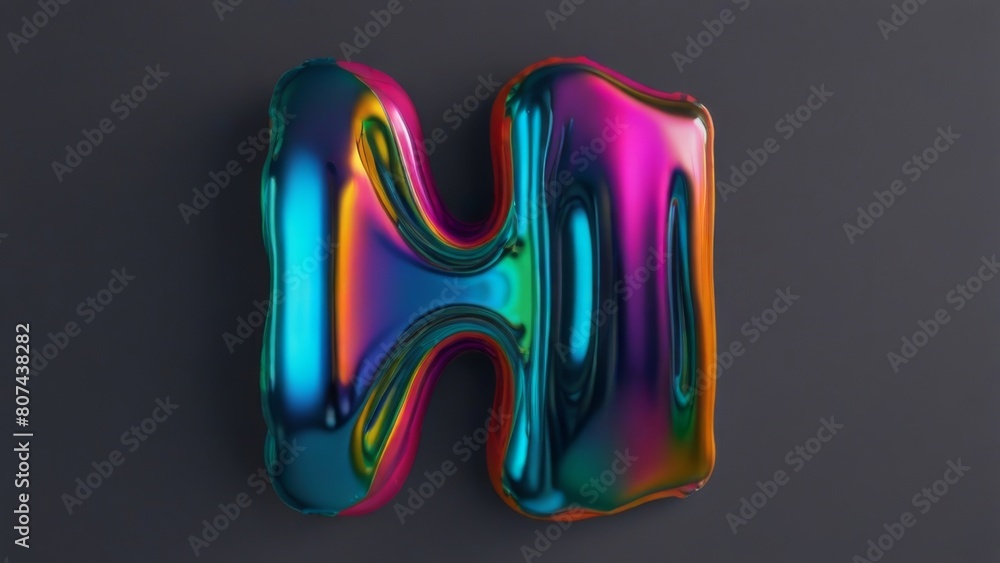 Luminous liquid metal structure floating freely. Glimmering, rippling ...