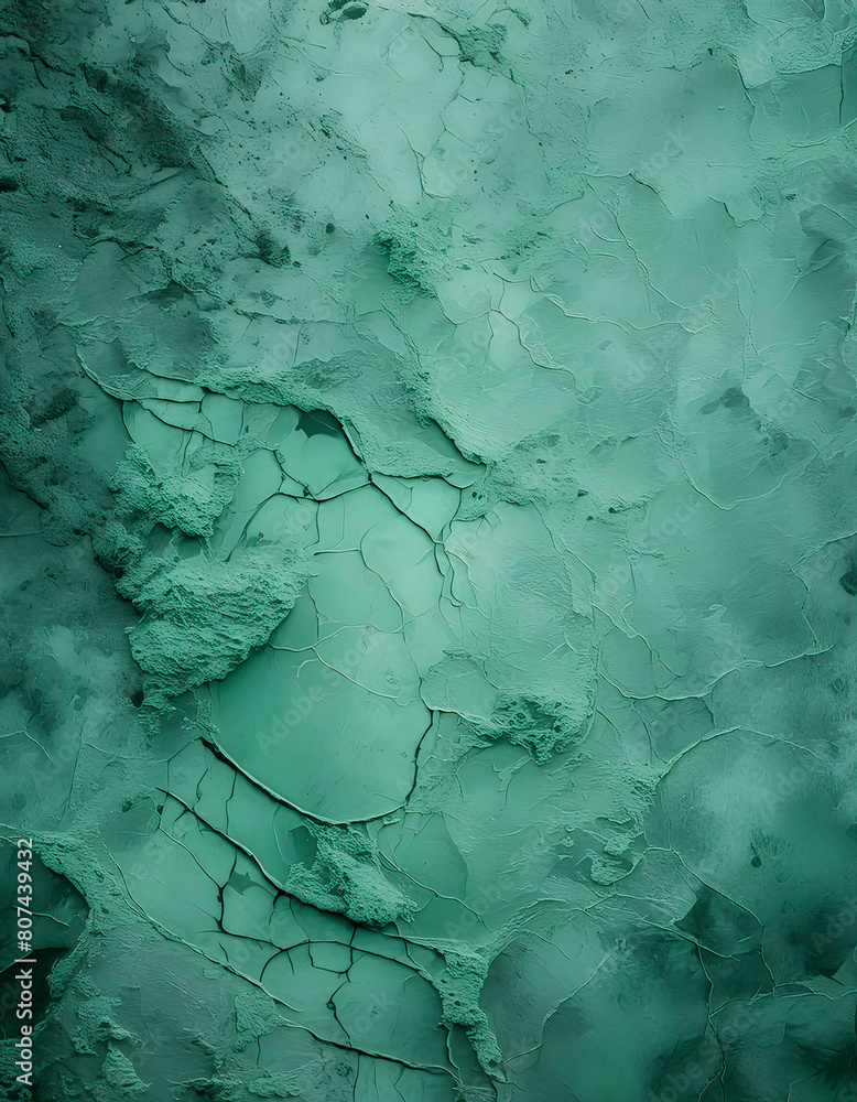 Texture in shades of fresh and dark mint green with cracks and uneven ...