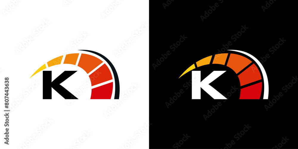 Letter K racing logo, with logo speedometer for racing, workshop ...