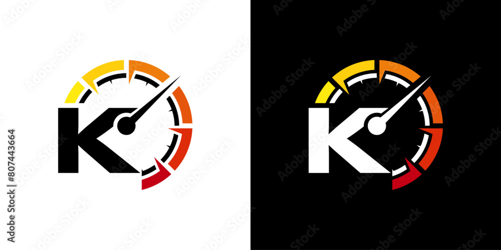 Letter K racing logo, with logo speedometer for racing, workshop ...
