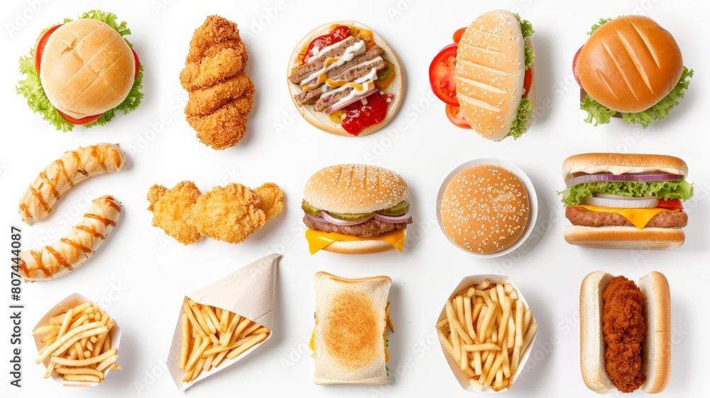 All Fast Food collection set, isolated on white background. Fried ...