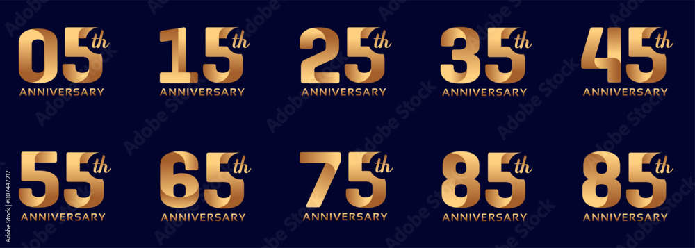 collection of anniversary logos from 5 years to 95 years with gold ...