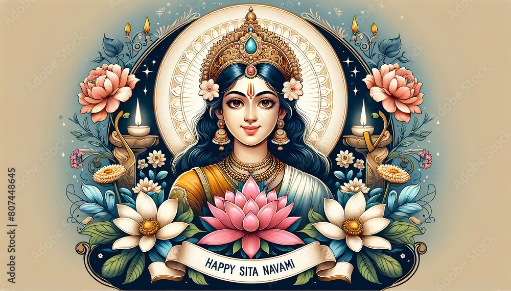 Celebration of the birth of the goddess Sita Navami. Colorful ...