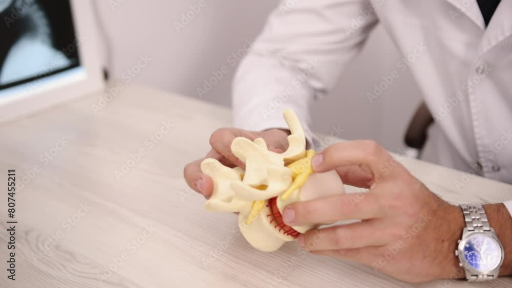 Spine Model, Manipulating Spine, Teaching Anatomy. Close-up doctors ...