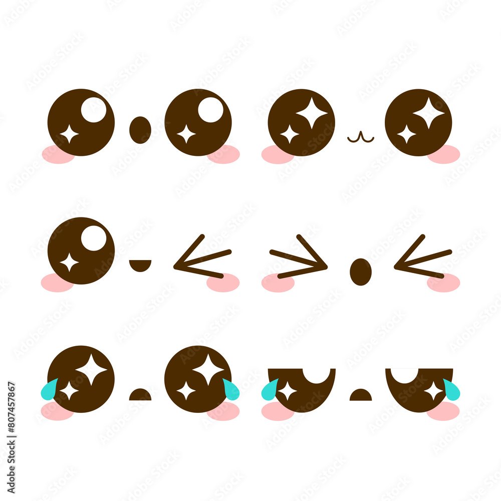 Smiley kawaii emoji vector set. Emoticon cute chibi smileys cartoon in ...