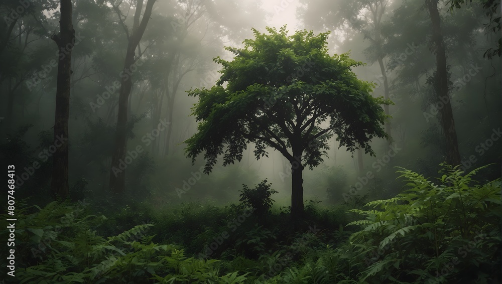 A lush forest, a lone neem tree with a solid white background stood out ...