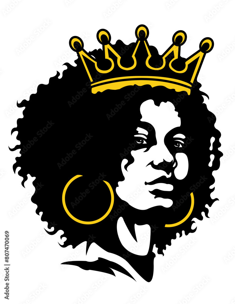 Vetor de Afro Queen Illustration, Curly Hair Woman with Crown Cut File ...