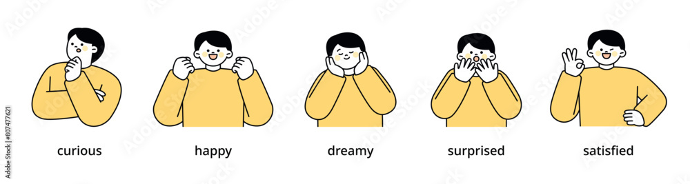 Boy upper body character expressing 5 different emotions - Set 1 ...