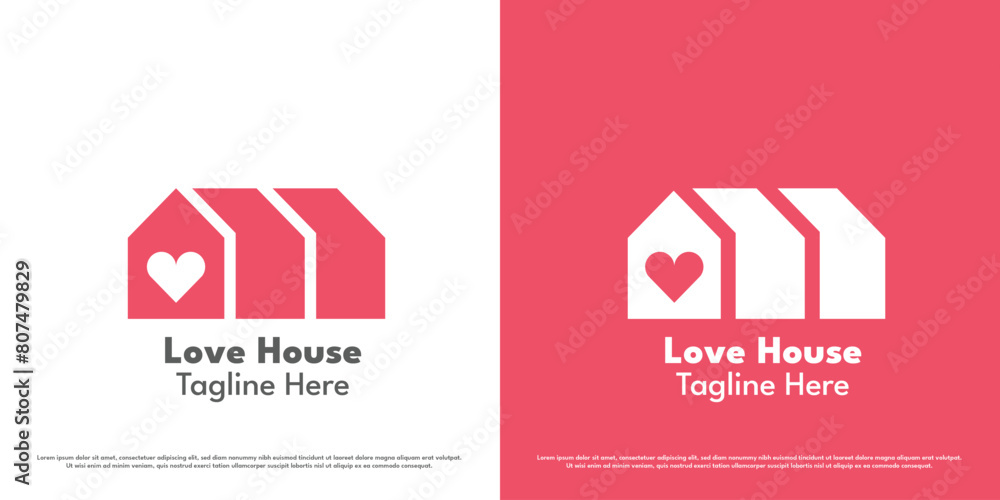 Heart house logo design illustration. Silhouette of building a house of ...
