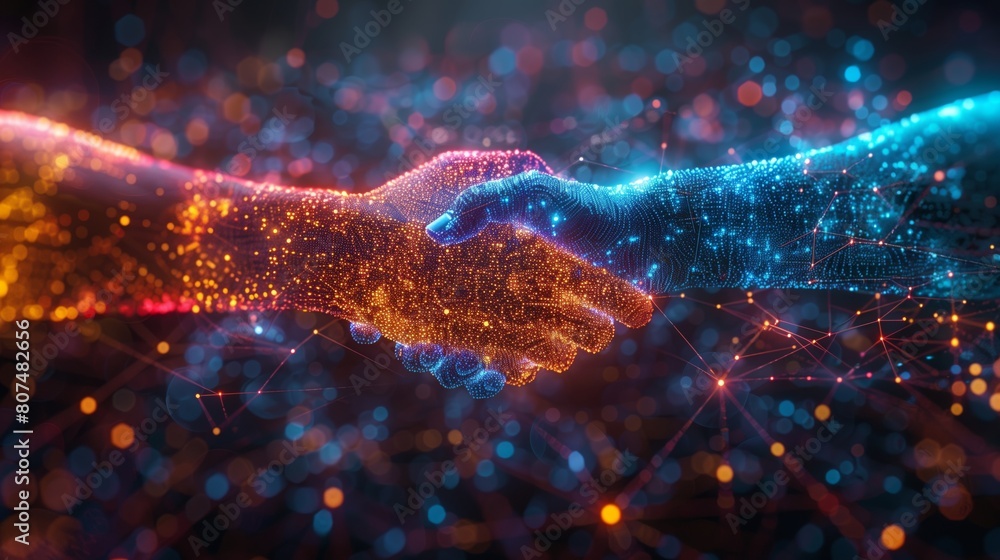 Digital representation of a handshake with network connections Stock ...