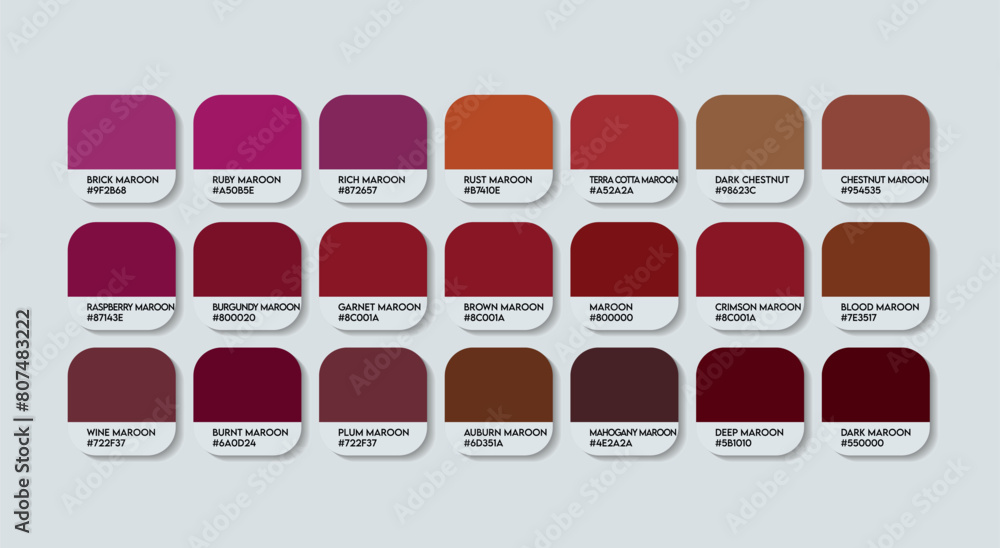 Maroon Color Guide Palette with color Names. Catalog Samples maroon ...