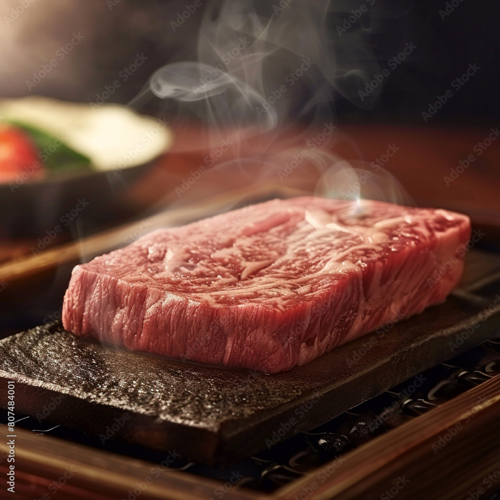 Realistic photo of Wagyu beef steak menu with medium doneness, Japanese ...