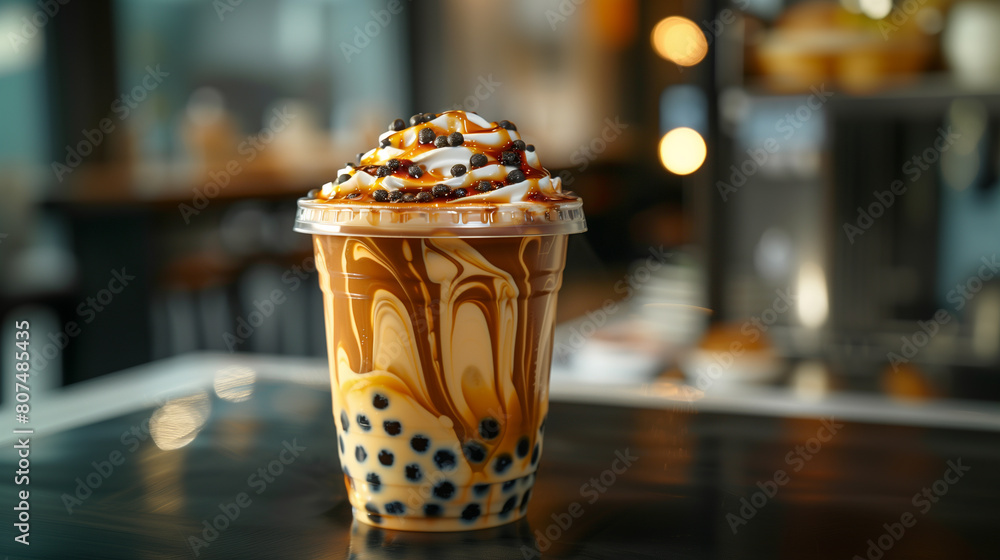 Gourmet Bubble Tea Extravaganza: A Fancy Boba Drink with Tapioca Pearls ...