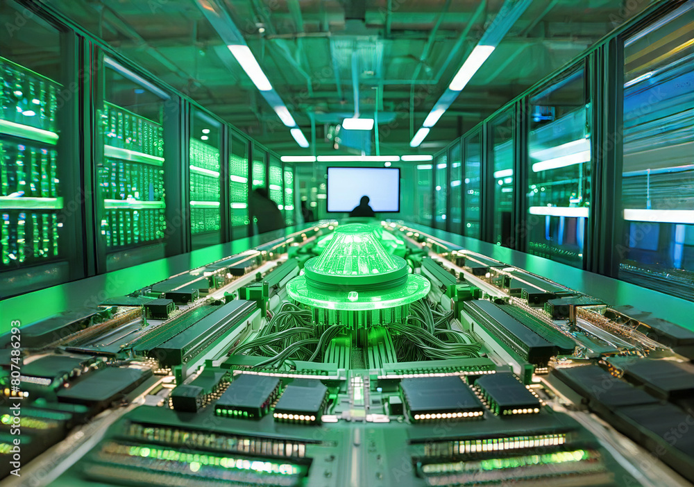 Super computadora con microchips de láser y fibra óptica en laboratorio ...