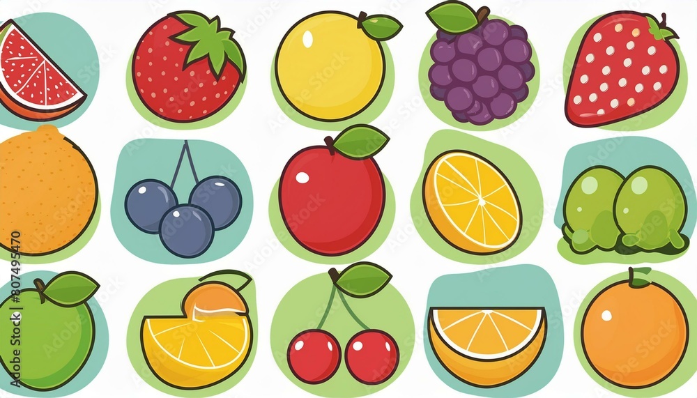 Set of fruits | Colorful Cartoon Fruits | Set of Cartoon Fruits | Flat ...
