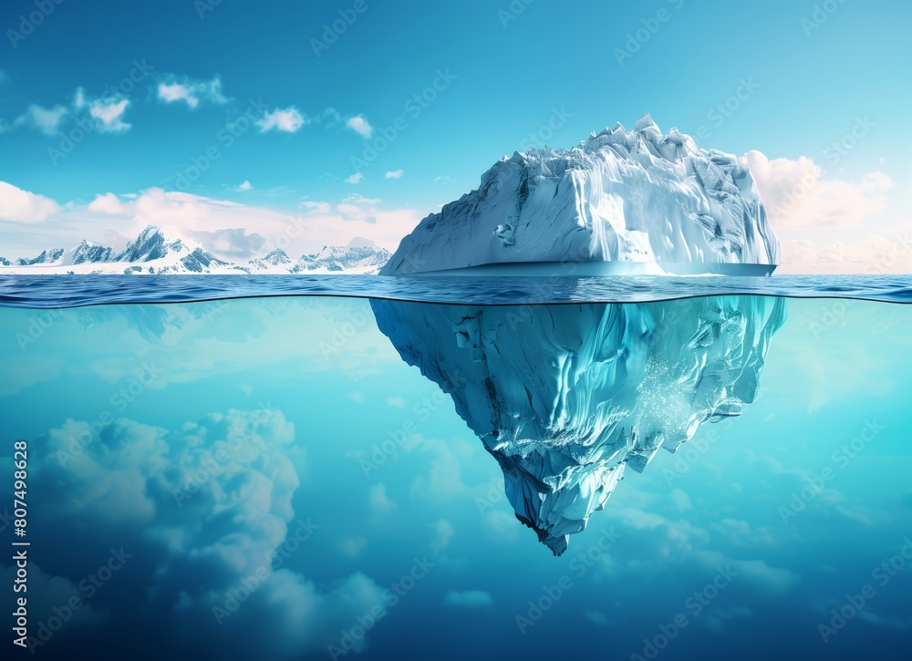 Iceberg floating in ocean with visible underwater section. Global ...