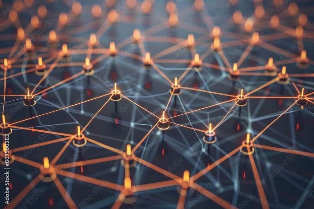 Visualization of network nodes connected by lines, showcasing the ...