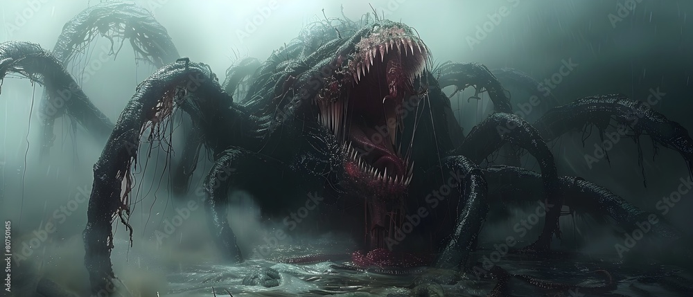 A dark and brooding monster with grotesque and disgusting octopus-like ...