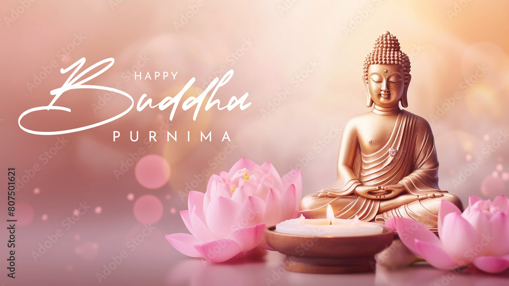 Happy Buddha Purnima Poster Design with Lord Buddha Statue. Vesak Day ...