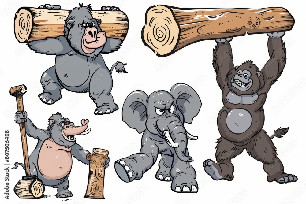 Cartoon cute doodles of a weightlifting competition featuring strong ...